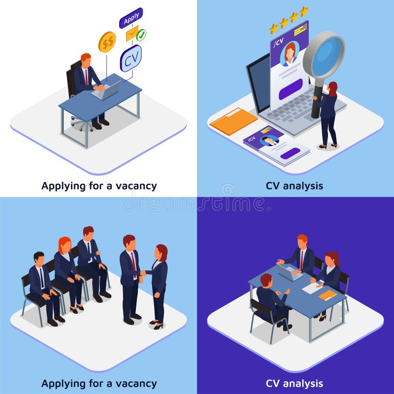 Recruiting Agency Isometric Cartoon Composition Set Stock Illustration ...