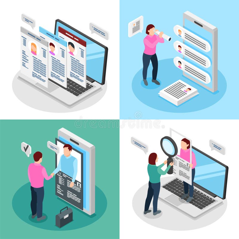 Recruiting Agency Isometric Cartoon Composition Set Stock Illustration ...