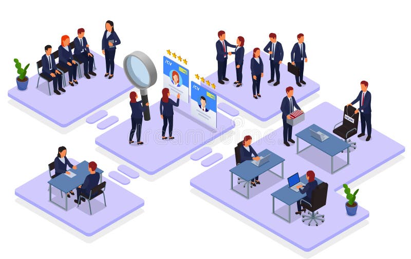 Recruiting Agency Isometric Cartoon Composition Set Stock Illustration ...