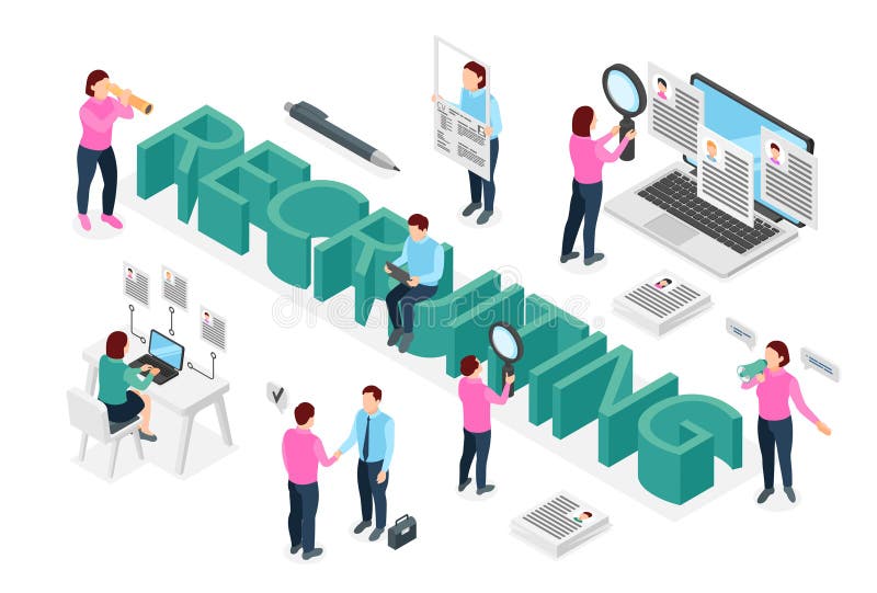 Recruiting Agency Isometric Cartoon Composition Stock Illustration ...