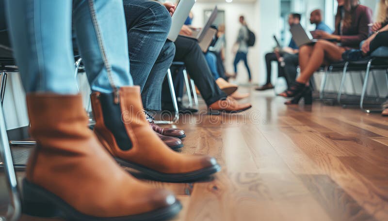 Recruiting, Legs and Business People in Waiting Room for Hiring Process ...