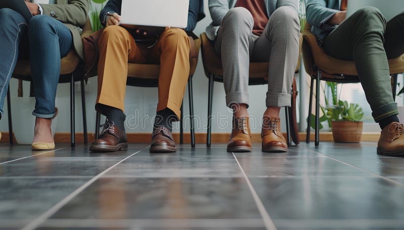 Recruiting, Legs and Business People in Waiting Room for Hiring Process ...