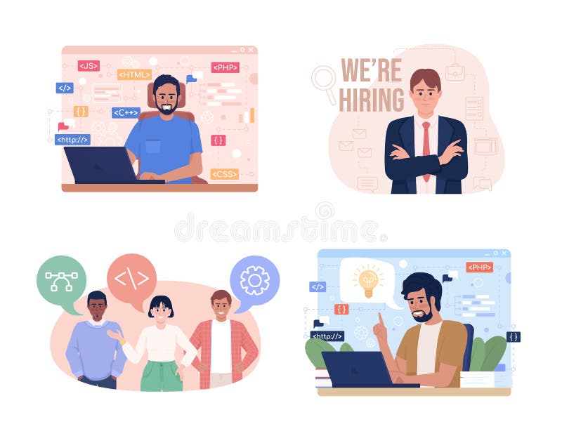 Recruiting Software Engineers 2D Vector Isolated Illustration Set Stock ...