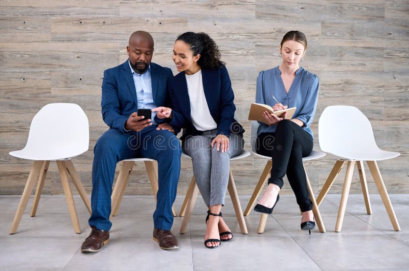 Recruitment, Chairs and Row of People with Interview, Discussion and ...