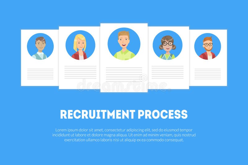 Recruitment Process Banner Template with Candidate Profiles Vector ...