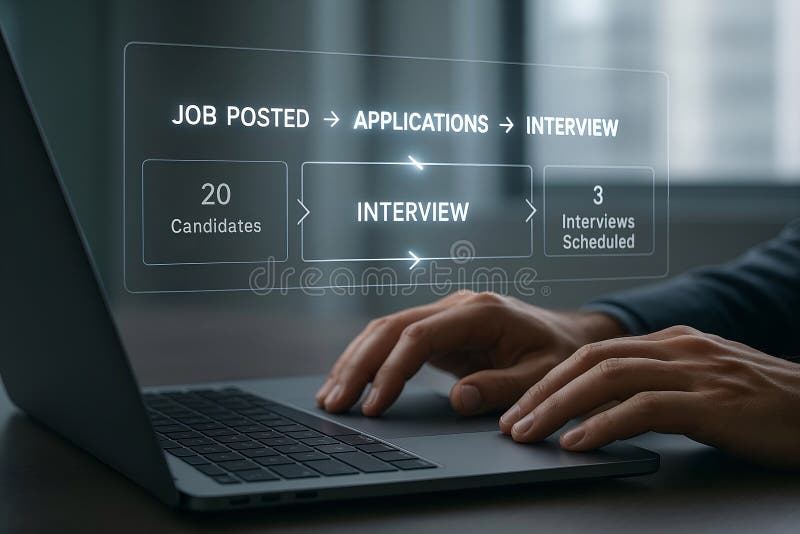 Recruitment Process Visualization on Laptop Screen Shows Job Posting To ...