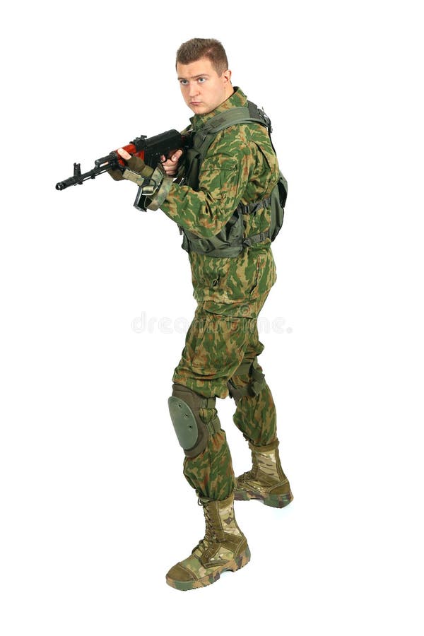 Recruta Militar Com O Rifle No Branco Imagem de Stock - Imagem de ...