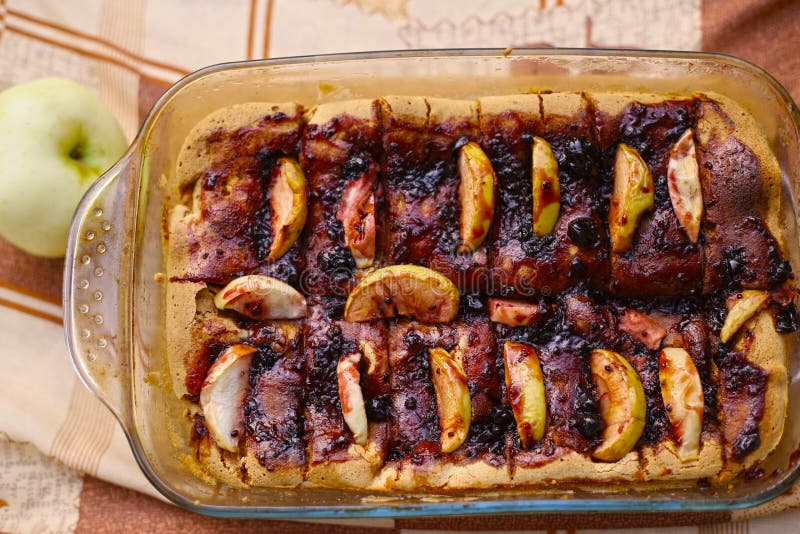 Rectangle Apple Pie with Whole Apple Stock Image - Image of golden ...