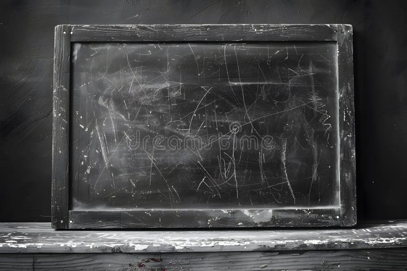 Rectangle Blackboard on Wood Table, Monochrome with Grey Font in Front ...