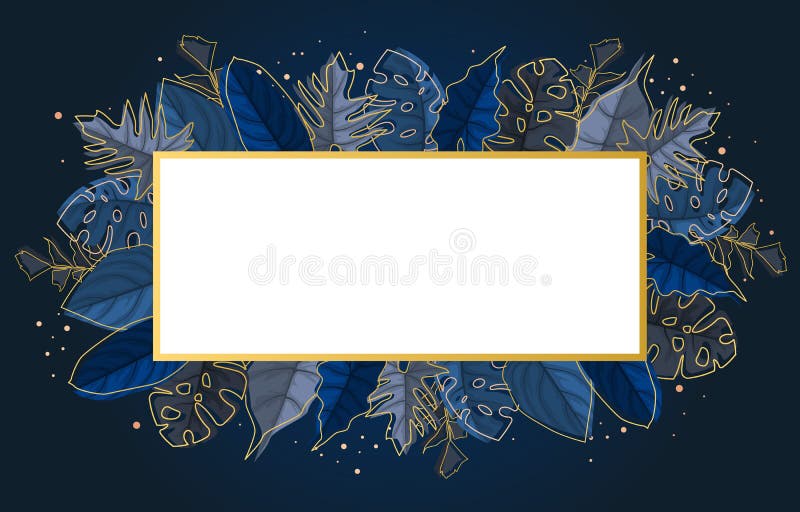 Rectangle Blue Tropical Plant Summer Leaf Border Frame Background Stock ...