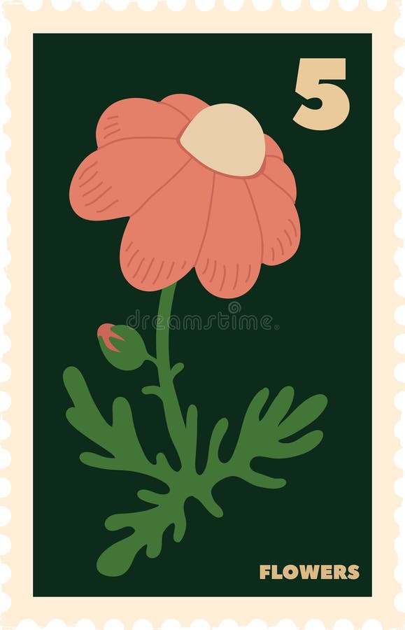 Rectangle Botanical Postage Stamp with Flower Stock Vector ...