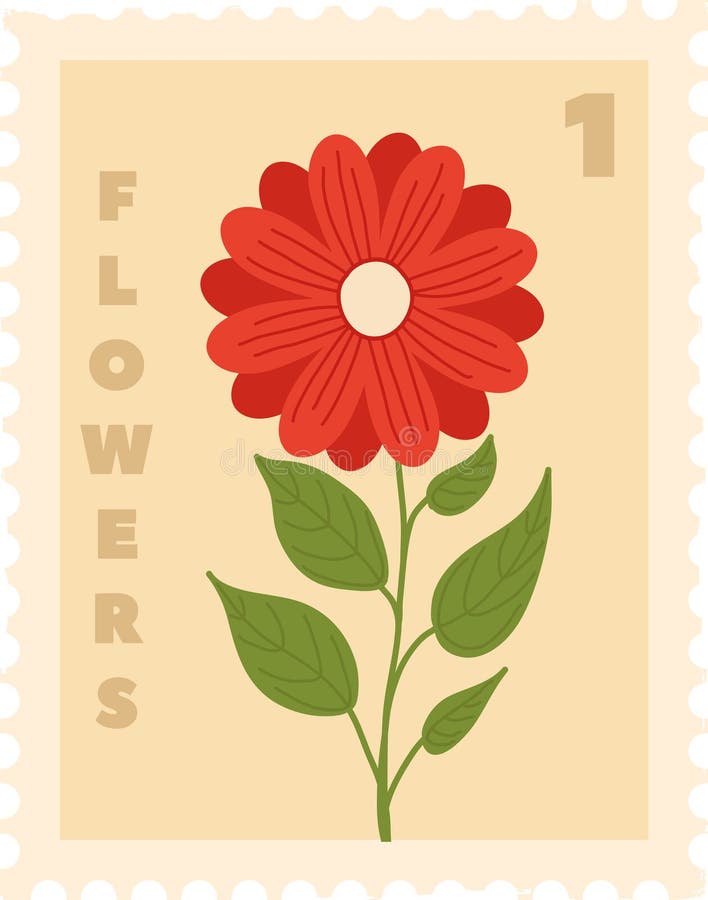 Rectangle Botanical Postage Stamp with Flower Stock Vector ...