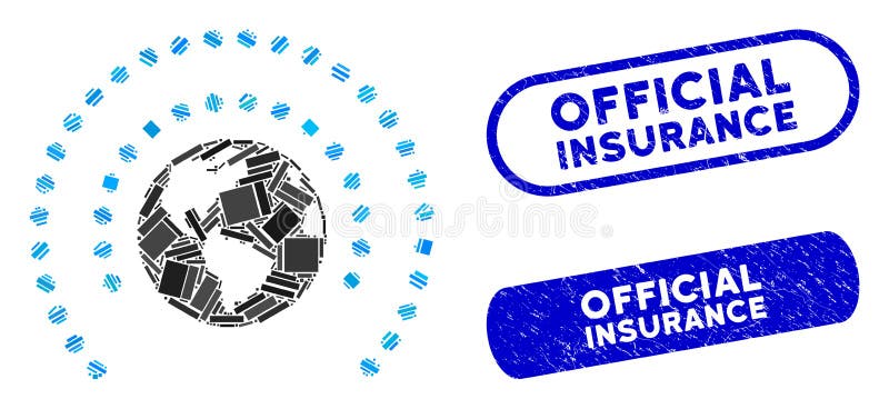 Rectangle Collage Earth Sphere Shield with Distress Official Insurance ... Rectangle Collage Earth Sphere Shield with Distress Official Insurance ...