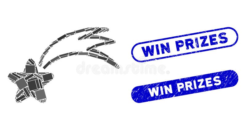 Rectangle Collage Falling Star with Distress Win Prizes Stamps Stock ...