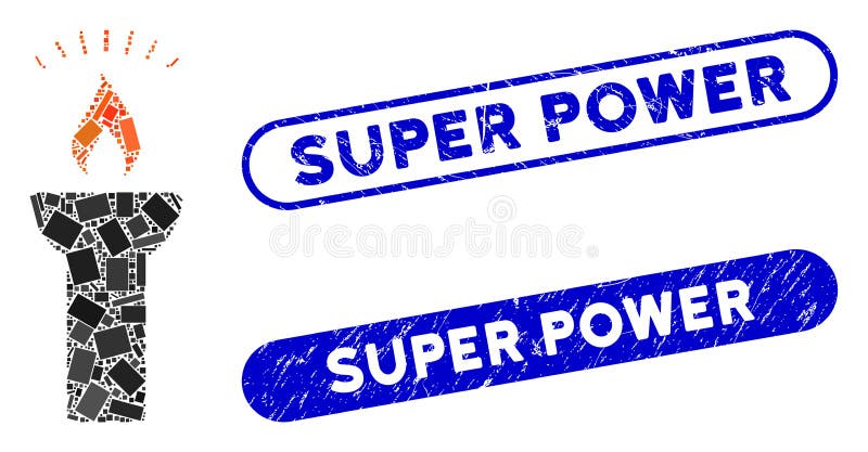 Rectangle Collage Fire Torch Light with Textured Super Power Stamps ...