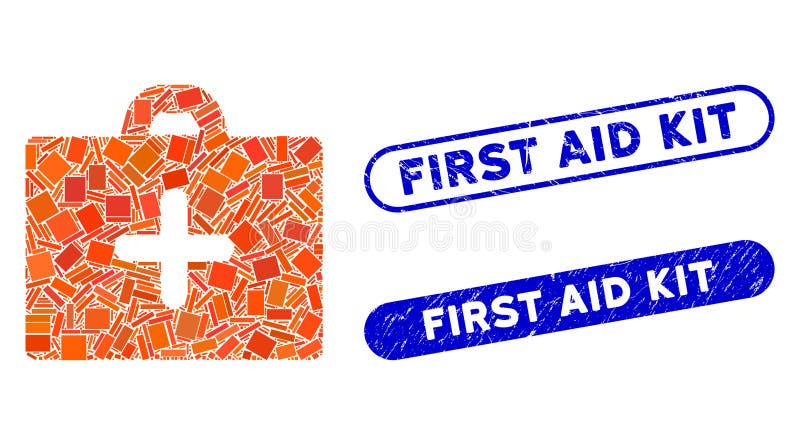 Rectangle Collage First Aid with Grunge First Aid Kit Stamps Stock ...