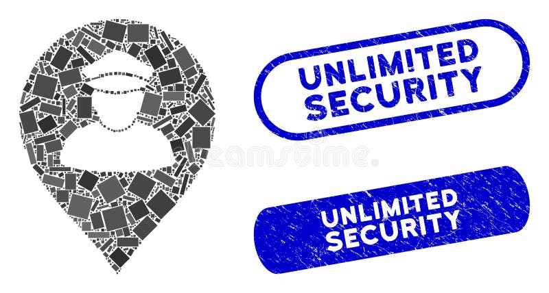 Rectangle Collage Policeman Map Marker with Textured Unlimited Security ...