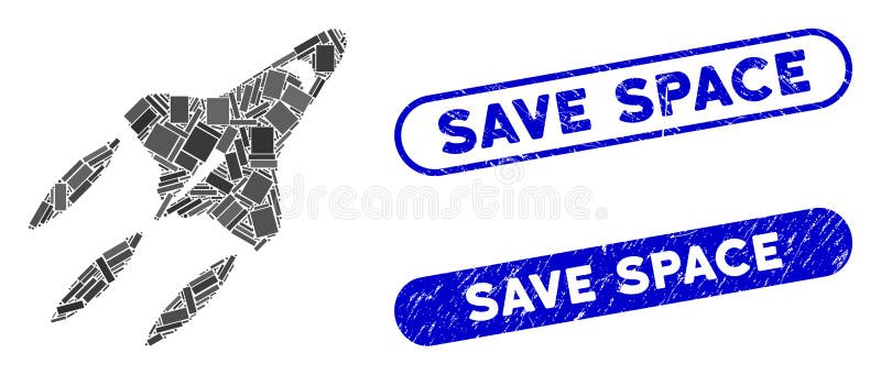 Rectangle Collage Space Shuttle with Textured Save Space Stamps Stock ...
