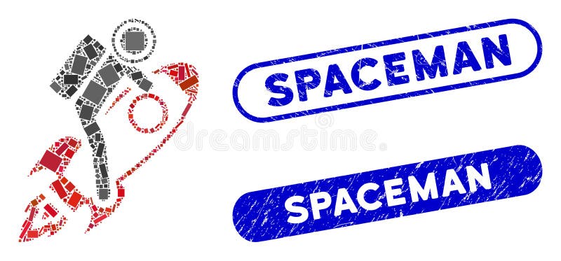 Rectangle Collage Spaceman with Grunge Spaceman Seals Stock Vector ...