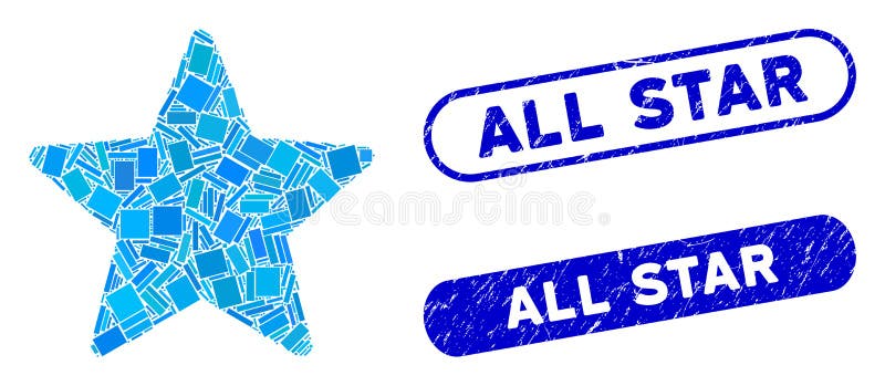 Rectangle Collage Star with Grunge All Star Stamps Stock Vector ...