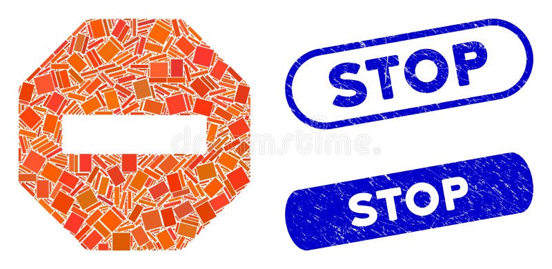 Rectangle Collage Stop Sign with Textured Stop Seals Stock Vector ...