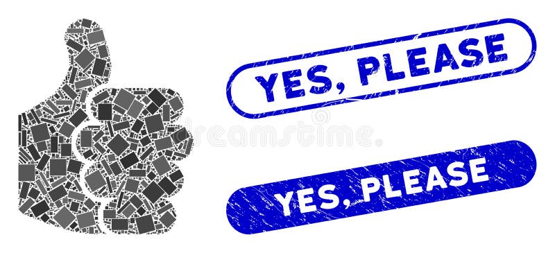 Rectangle Collage Thumb Up with Textured Yes, Please Seals Stock Vector ...