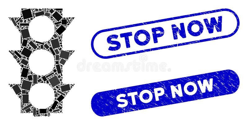 Rectangle Collage Traffic Lights with Distress Stop Now Seals Stock ...