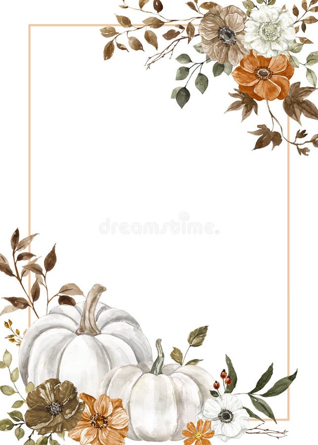 Rectangle Corner Border with Fall Flowers, Leaves and Pumpkins, with ...
