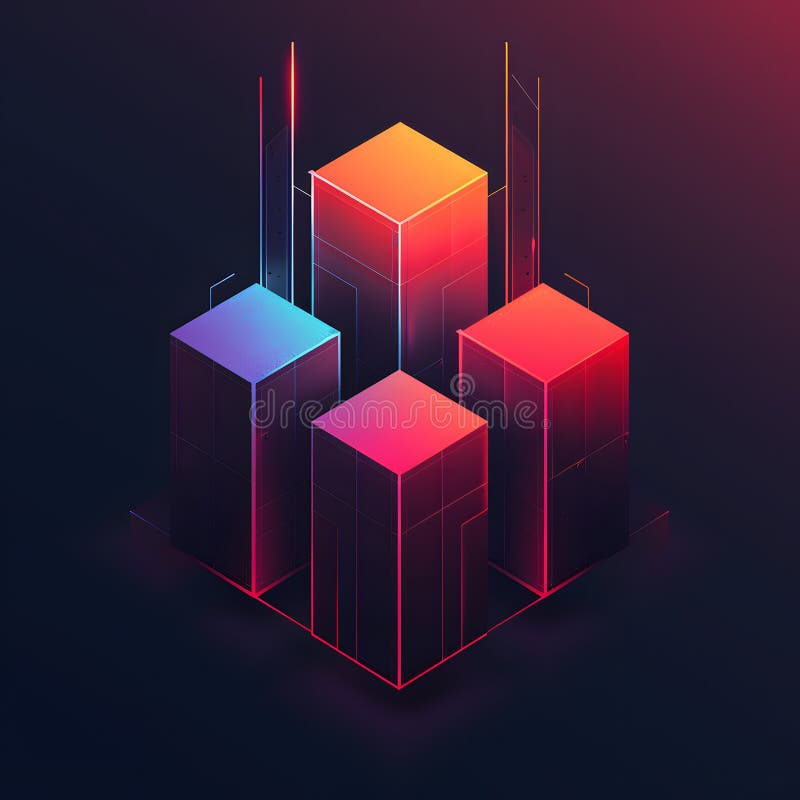 Rectangle Cubes Stacked in Dark, with Magenta Lighting Effect Stock ...