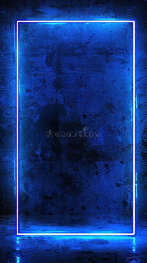 Electric Blue Neon Rectangle Glowing on a Concrete Wall Stock Image ...