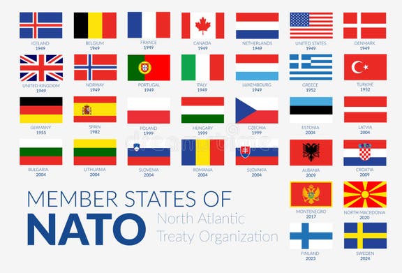 Rectangle Flags of the 30 Member States of NATO on Gray Background with ...