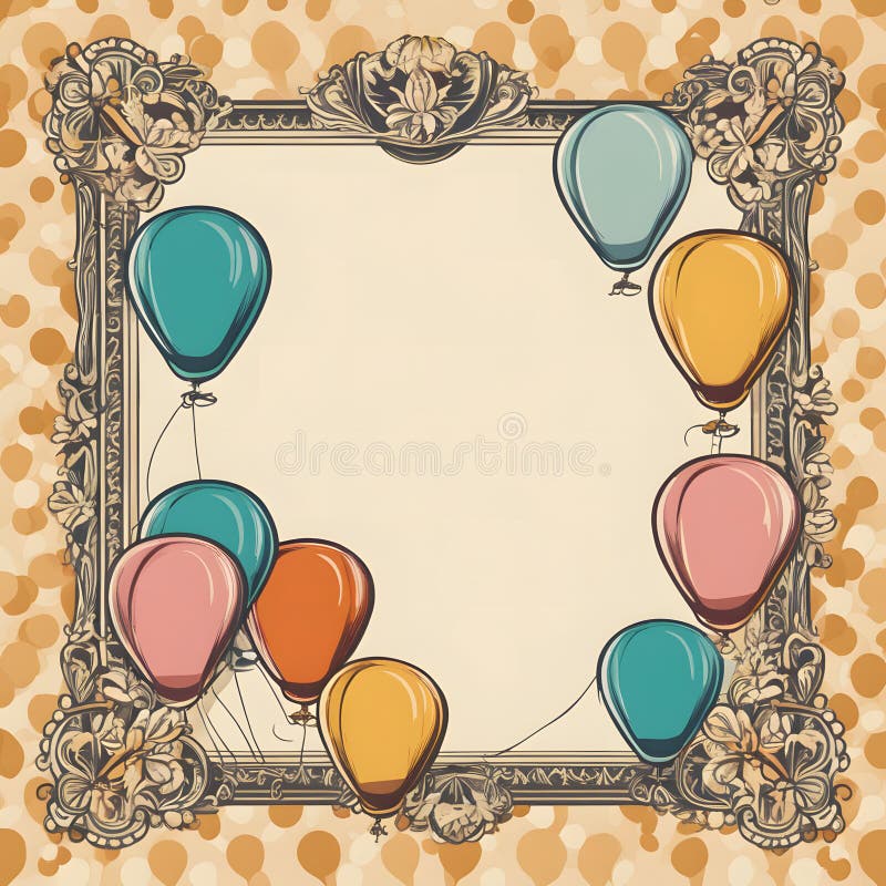 Rectangle Frame with Balloons in Vintage Style. Stock Illustration ...