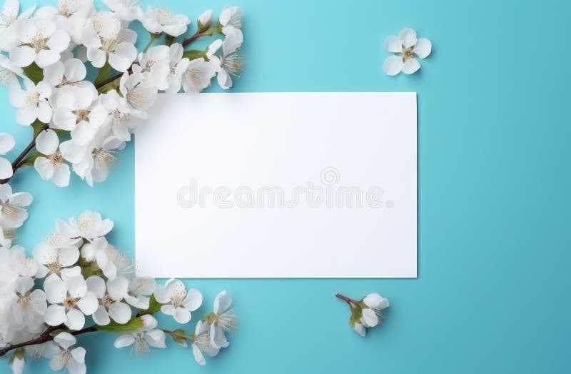A Rectangle Frame with Delicate White Flower Lays on a Blue Table ...