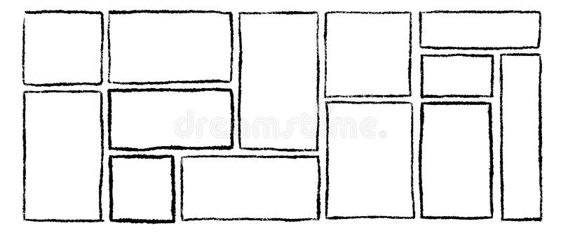 Rectangle Outline Frame. Square Border on Hand Draw Style. Set of Ink ...