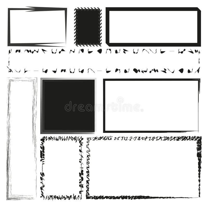 Rectangle Frame Set. Black Outline Borders. Hand Drawn Style. Vector ...