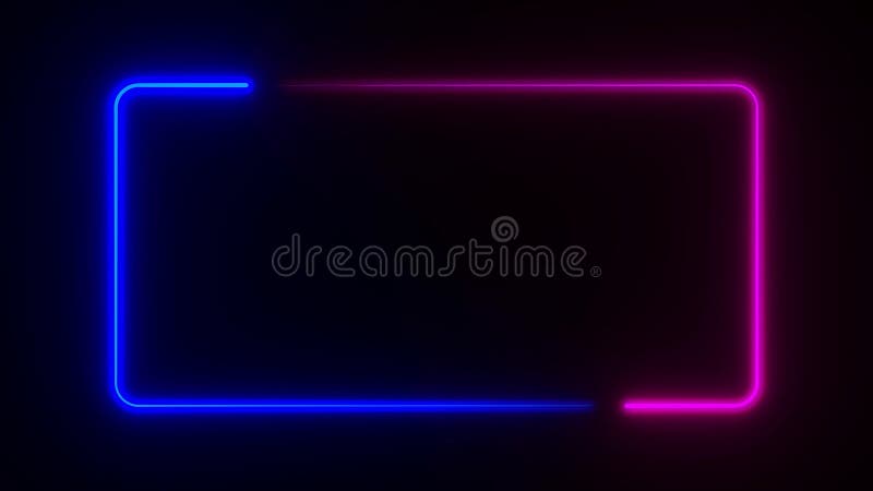 Rectangle Frame with Two Tone Neon Color Line on Isolated Black ...