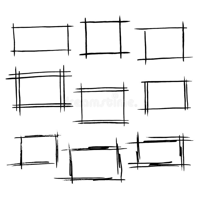Rectangle Frames Set of Hand Drawn Borde Stock Vector - Illustration of ...
