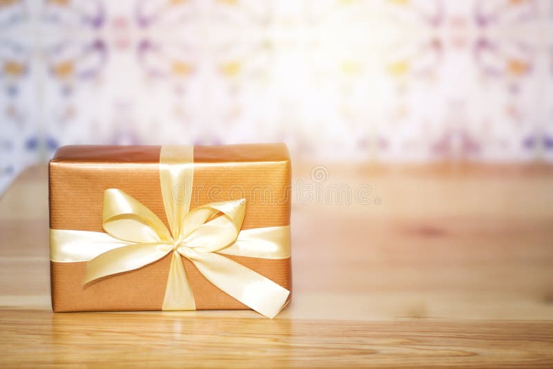 Rectangle Gift Box on Wood Table. Stock Photo - Image of packaging ...