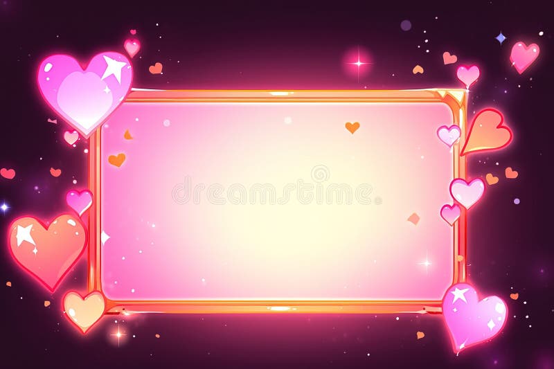 Rectangle Glowing Pink Border Frame with Glowing Bright Hearts on Black ...