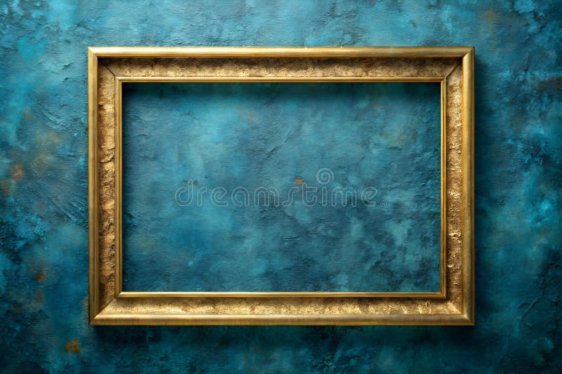 Rectangle Gold Frame on Blue Grunge Background Stock Illustration ...