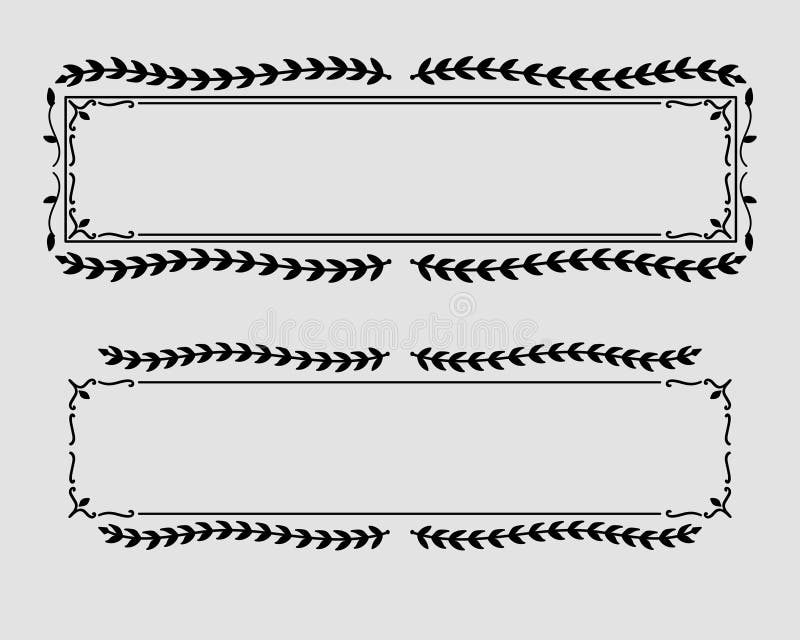 Rectangle Horizontal Doodle Branch Frame with Round Leave Set. Vector ...