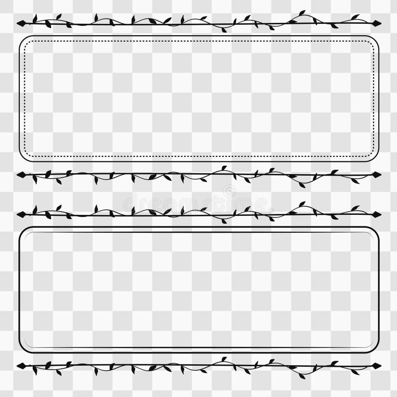 Rectangle Horizontal Doodle Branch Frame with Round Leave Set. Vector ...