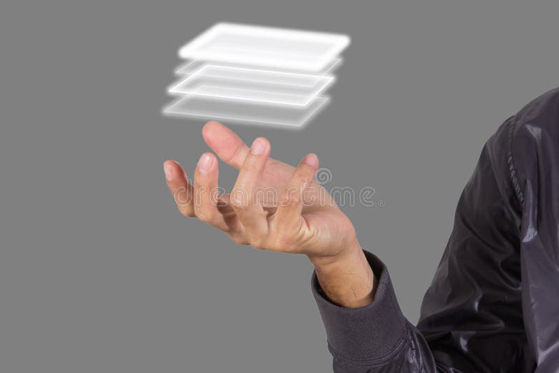 Rectangle Icon Stack Over Hand Human Stock Photo - Image of digital ...
