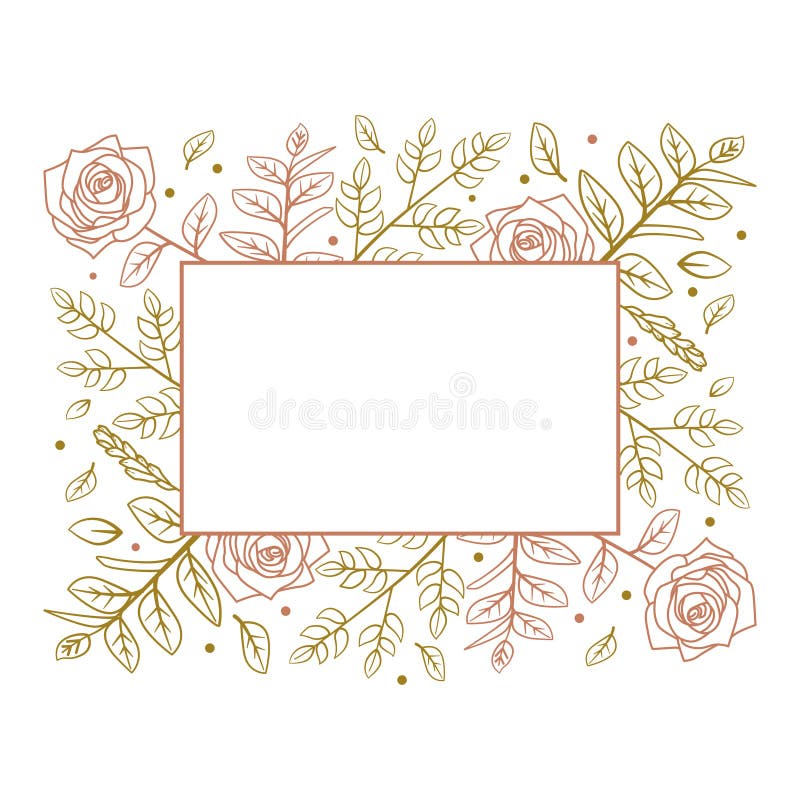 Rectangle Line Art Design Flower Leaf Frame Greeting Invitation Card ...