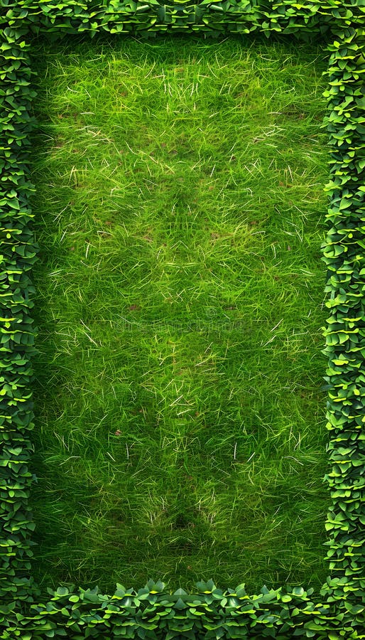 A Rectangle of Lush Green Grass Framed by Terrestrial Plant Leaves ...
