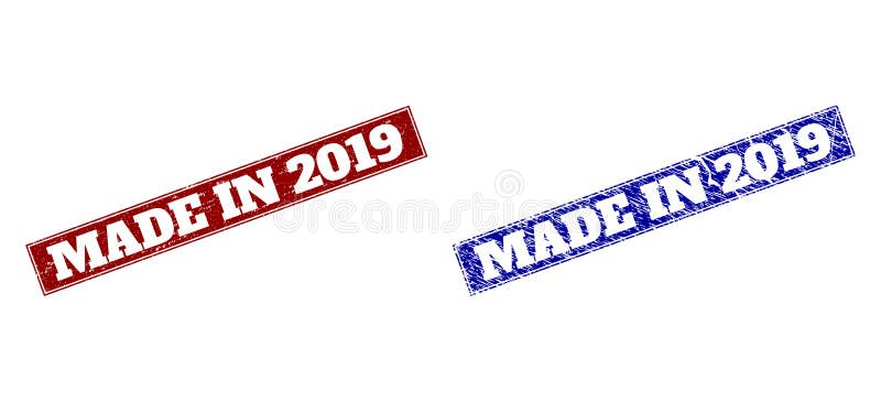 MADE in 2019 Blue and Red Rectangle Stamps with Unclean Surfaces Stock ...