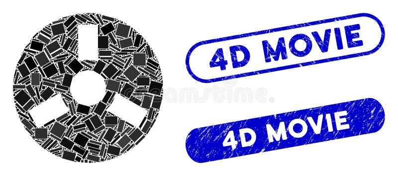 Rectangle Mosaic Bobbin with Scratched 4D Movie Stamps Stock Vector ...