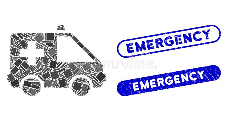 Rectangle Mosaic Emergency Car with Scratched Emergency Seals Stock ...