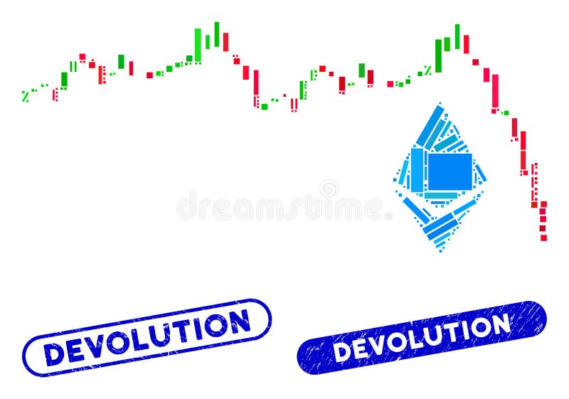 Rectangle Mosaic Ethereum Falling Chart with Scratched Devolution Seals ...