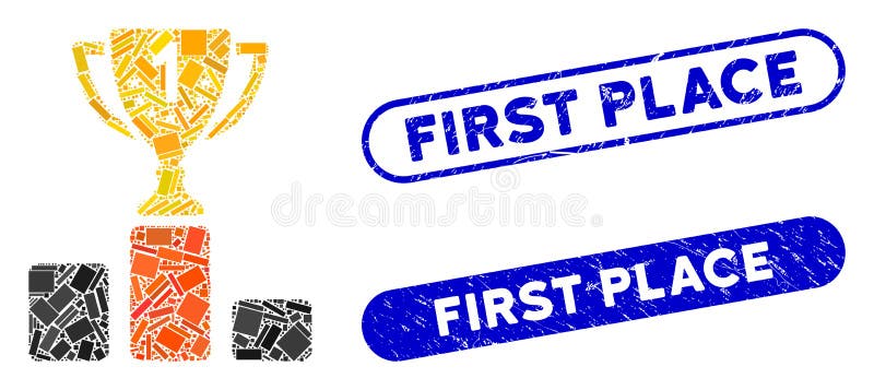 Rectangle Mosaic First Place Cup with Textured First Place Seals Stock ...